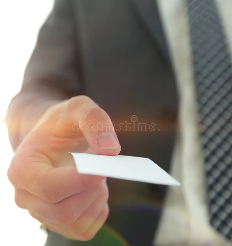 Business Man Giving Business Card on Bright Background Stock Photo ...