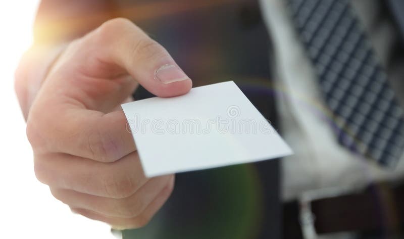Business Man Giving Business Card on Bright Background Stock Image ...