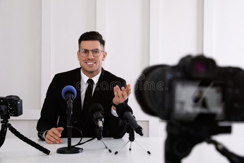 Business Man Giving Interview at Official Event Stock Photo - Image of ...