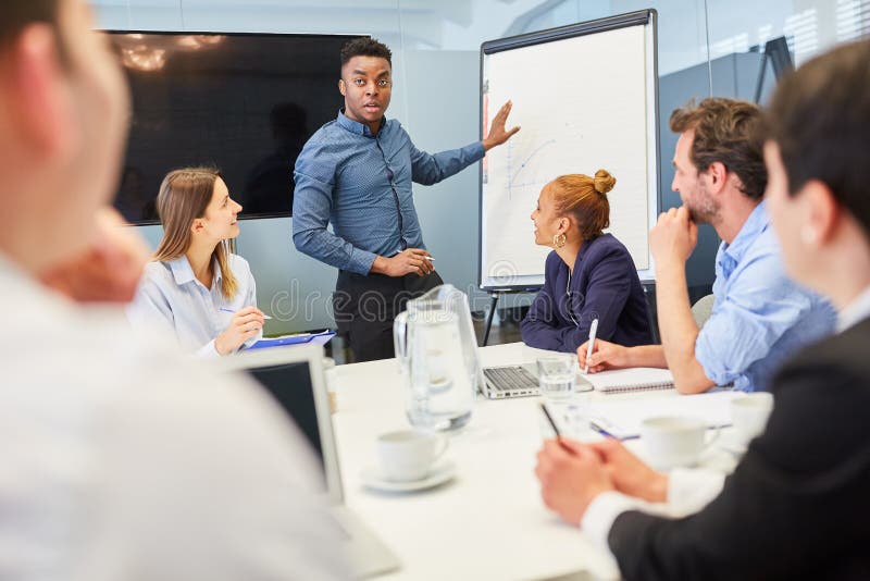 Business Man Giving Presentation on Flipchart Stock Photo - Image of ...