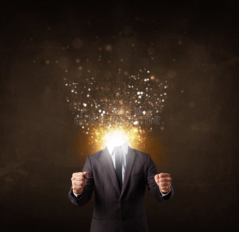 Business Man with Glowing Exploding Head Stock Photo - Image of ...