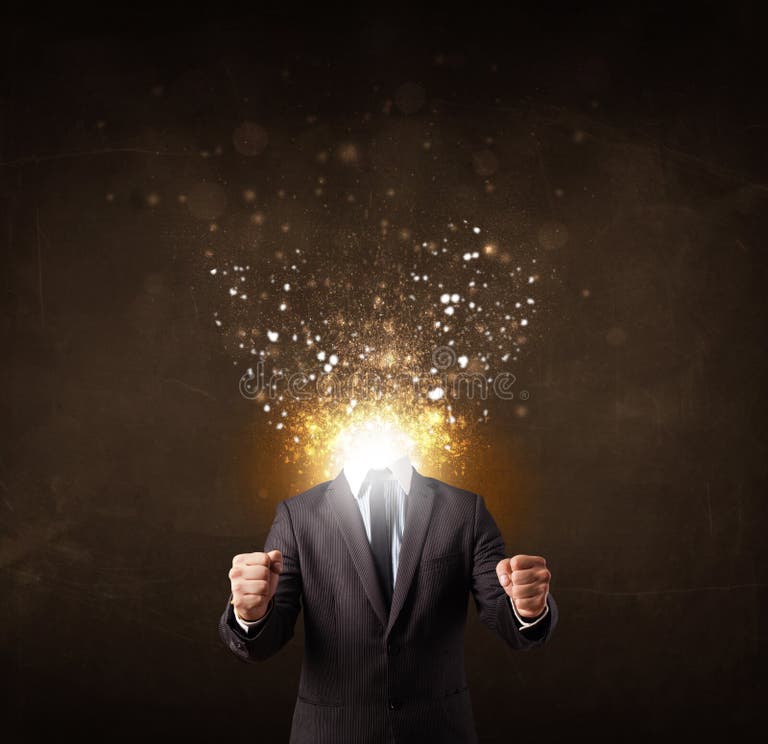 Business Man with Glowing Exploding Head Stock Photo - Image of ...