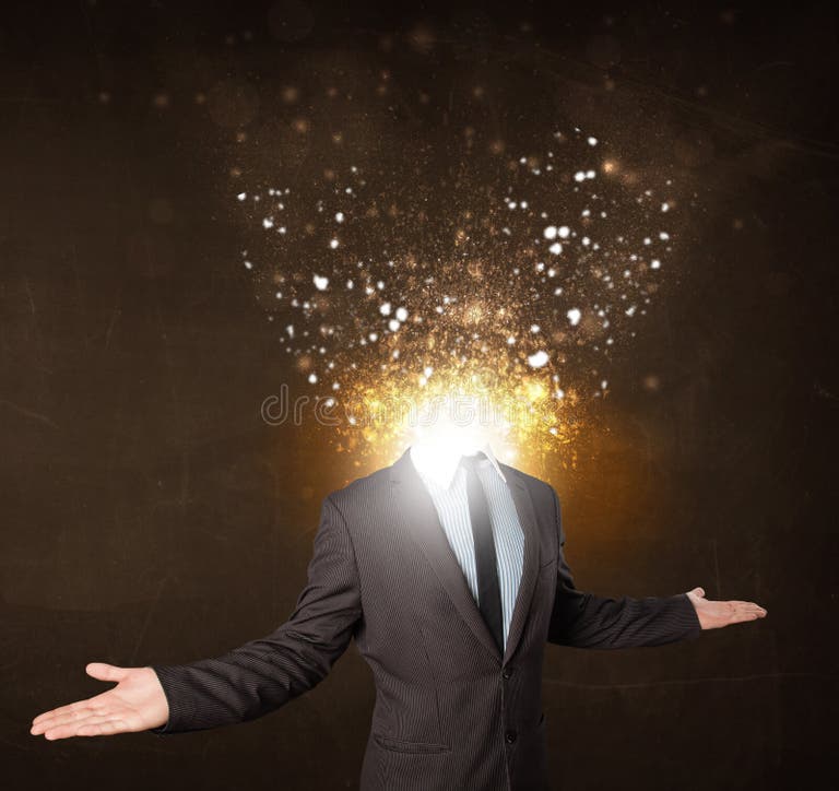 Business Man with Glowing Exploding Head Stock Image - Image of crack ...
