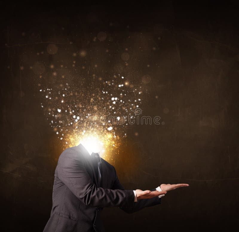 Business Man with Glowing Exploding Head Stock Photo - Image of furious ...