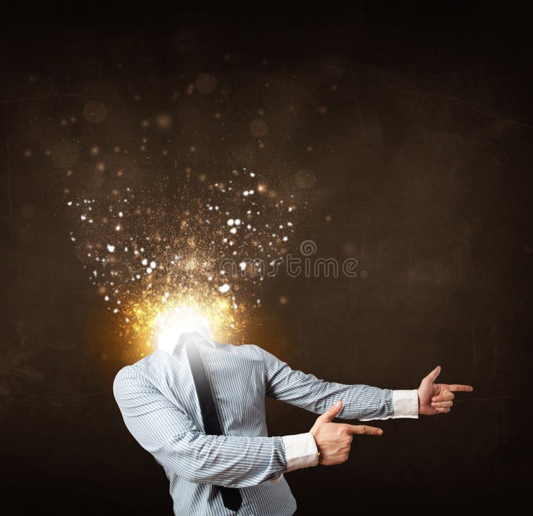 Business Man with Glowing Exploding Head Stock Image - Image of crack ...