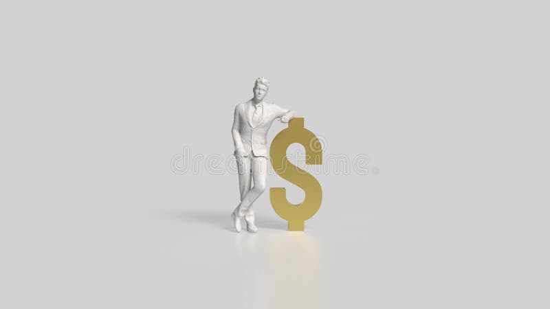 The Business Man and Gold Dollar Symbol on White Background 3d ...