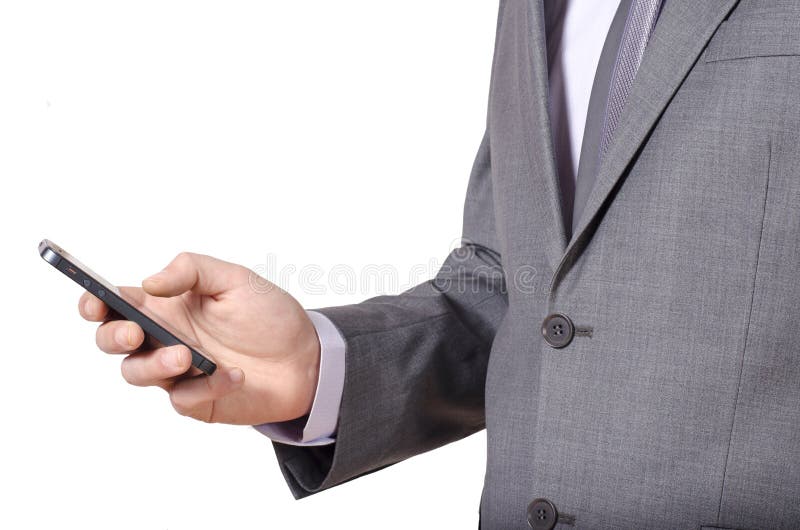 A Man in a Suit is Texting Using a Laptop Keyboard. without a Face ...