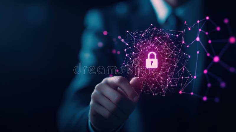 A Business Man Grips a Lock Icon, Symbolizing Modern Security in ...