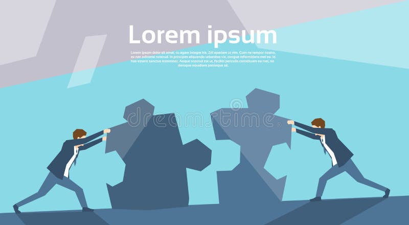 Business Man Group Push Puzzle Pieces Teamwork Concept Stock Vector ...