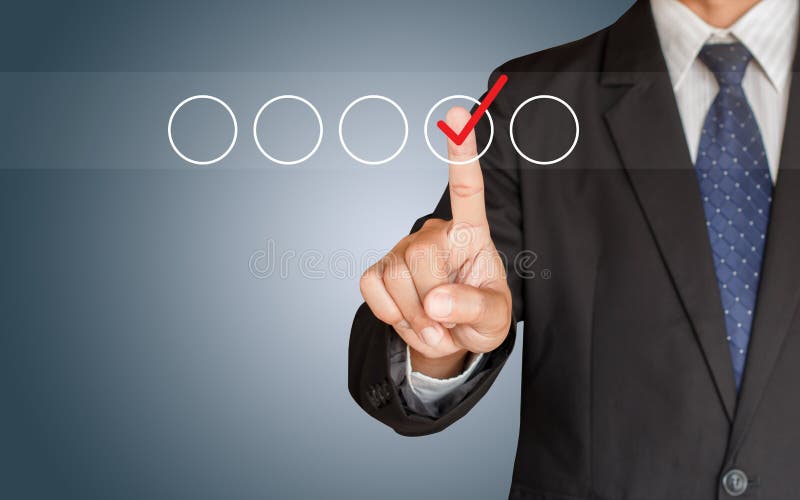 Businessman Hand Checking the Checklist Boxes on Blue Background Stock ...