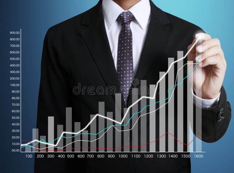 Business Man Hand Drawing Graph Stock Image - Image of blue, hand: 38214225