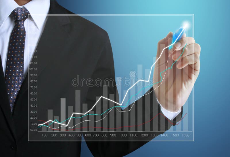 Business Man Hand Drawing Graph Stock Photo - Image of isolated, blank ...