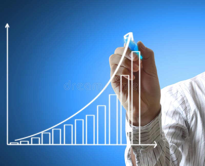 Business Man Hand Drawing Graph Stock Image - Image of blue, isolated ...