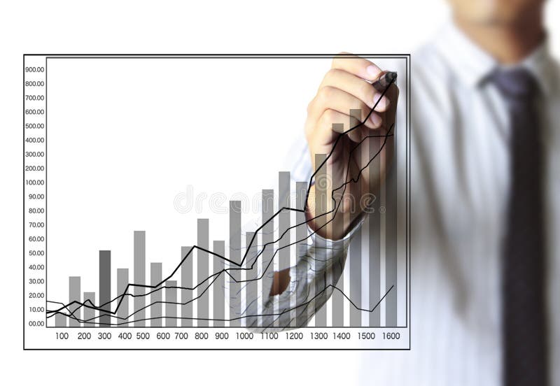 Business Man Hand Drawing Graph Stock Image - Image of blue, graph ...