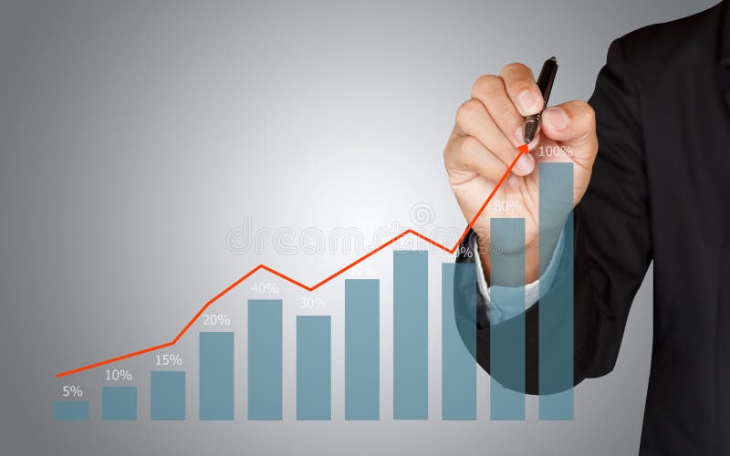 Business Man Hand Drawing a Growing Graph Stock Image - Image of future ...