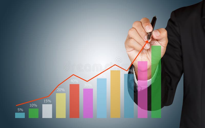Business Man Hand Drawing a Growing Graph Stock Image - Image of design ...