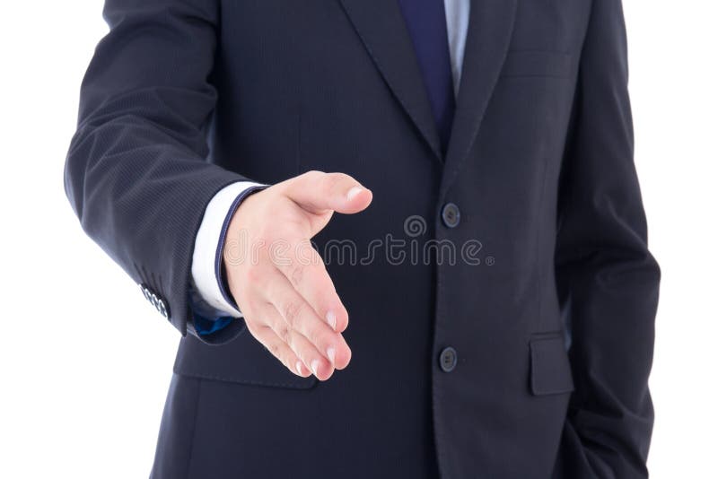 Business Man Hand Extended To Handshake Isolated on White Stock Photo ...