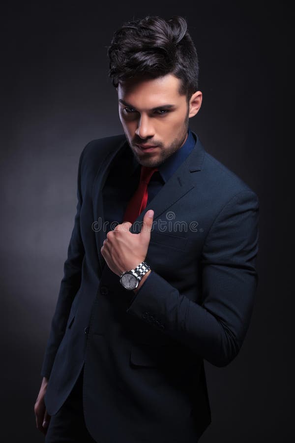 Business Man Holds Hand on Suit Lapel Stock Photo - Image of latin ...