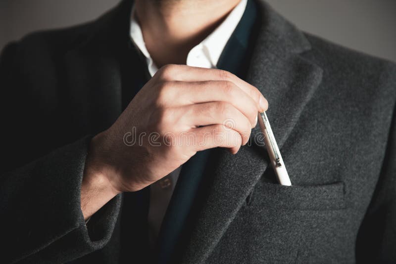 Business Man Hand Pen on Suit Pocket. Stock Image - Image of work ...