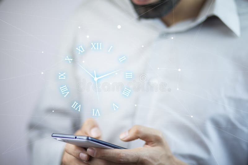 Business Man Hand Phone with Clock Stock Image - Image of multimedia ...