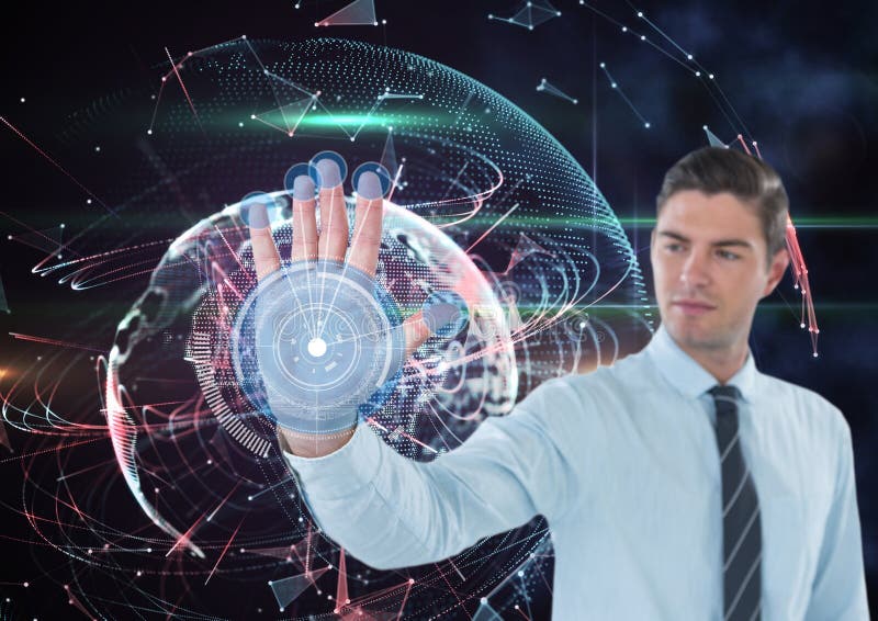 Business Man, Hand Scan, Technological Earth Back Stock Illustration ...