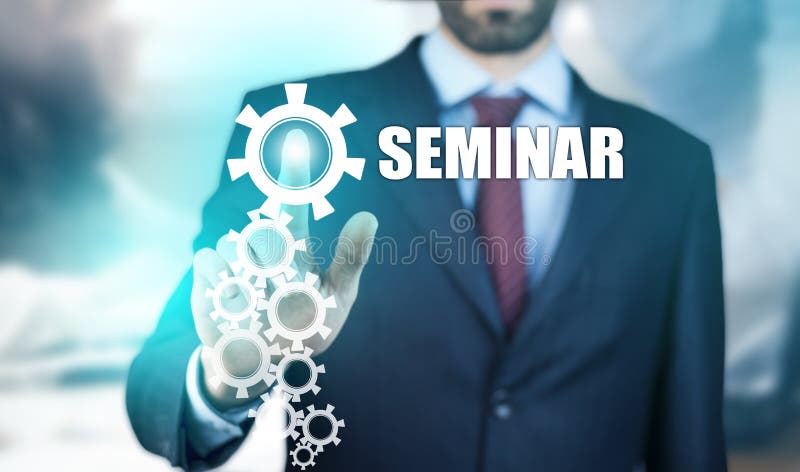 Business Man Hand Seminar Text in Screen Stock Photo - Image of concept ...