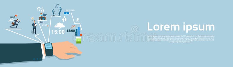 Business Man Hand with Smart Watch daily Routine Set Banner Stock ...
