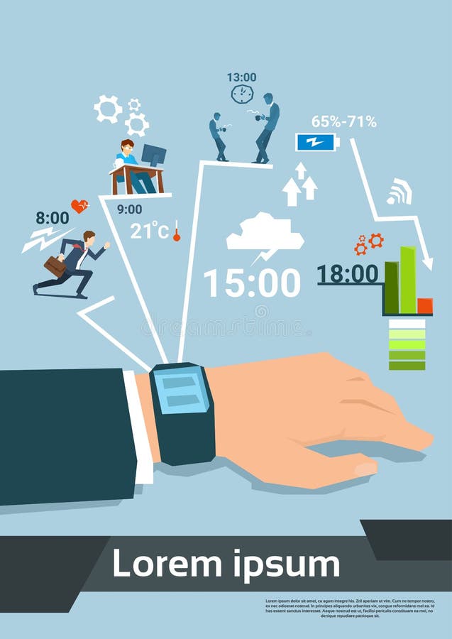 Business Man Hand with Smart Watch daily Routine Set Stock Vector ...