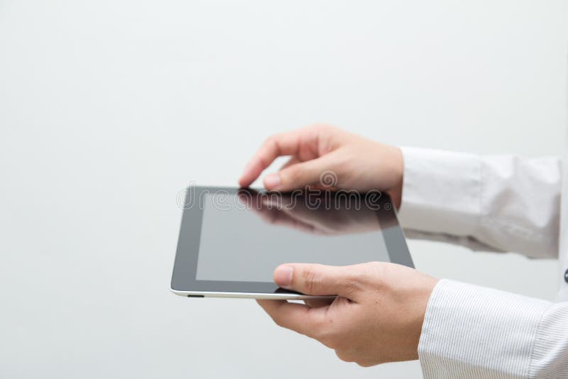 Finger Touching Screen of a Digital Tablet Stock Image - Image of ...