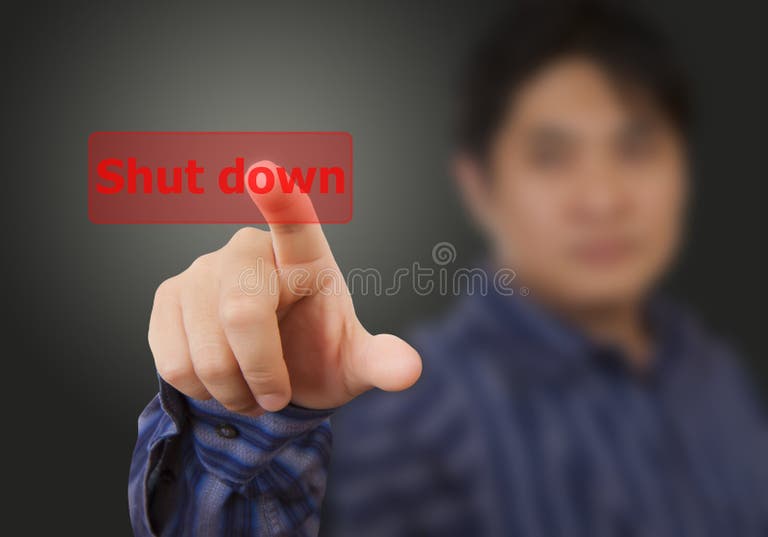 Man Hand Touching on Shut Down Button Stock Photo - Image of ...
