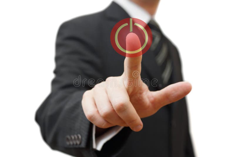 Business Man Hand Touching on Shut Down Button Stock Image - Image of ...