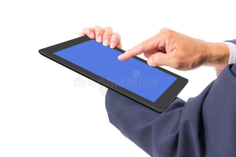 Business Man Hand Touching Tablet PC Stock Image - Image of laptop ...