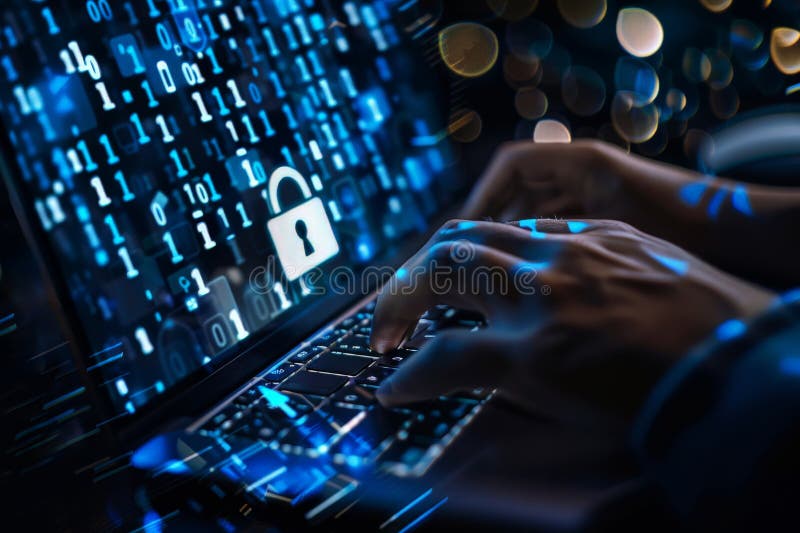 Business Man Hand Touching on Virtual Digital Padlock Key Diagram with ...