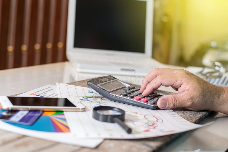 Business Man Hand while Using Press Calculator Stock Image - Image of ...