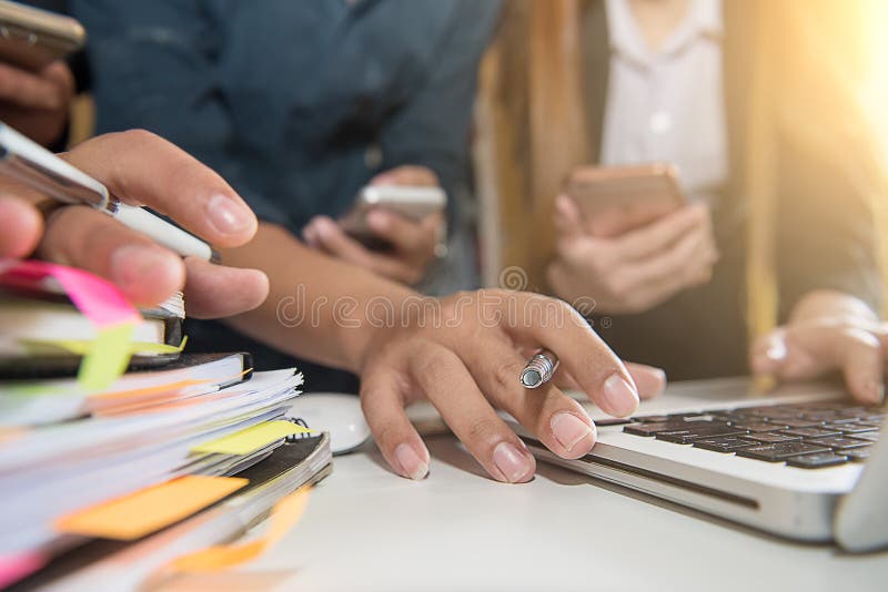 Business Man Hand Working on Laptop Computer with Digital Layer Stock ...