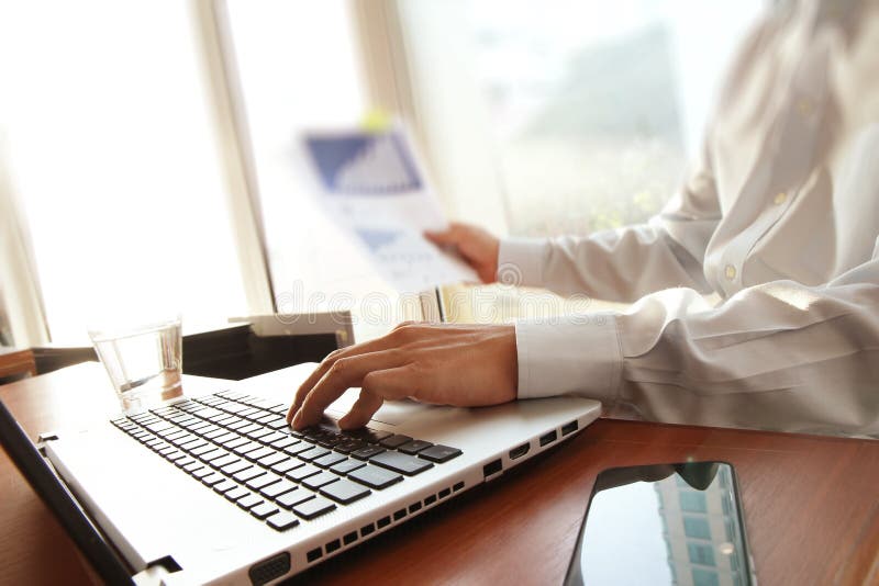 Business Man Hand Working on Laptop Computer Stock Photo - Image of ...