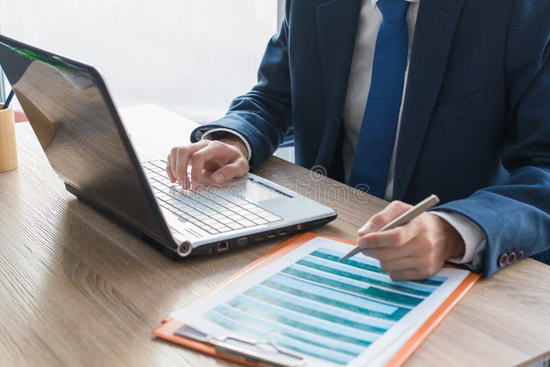Business Man Hands with Computer Stock Photo - Image of planning ...
