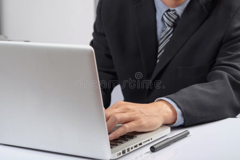 Business Man Hands Typing on a PC or Laptop Stock Photo - Image of hand ...