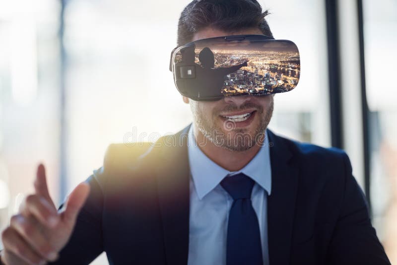 Business, Man and Happy with Vr Screen for Future Technology, Vision ...