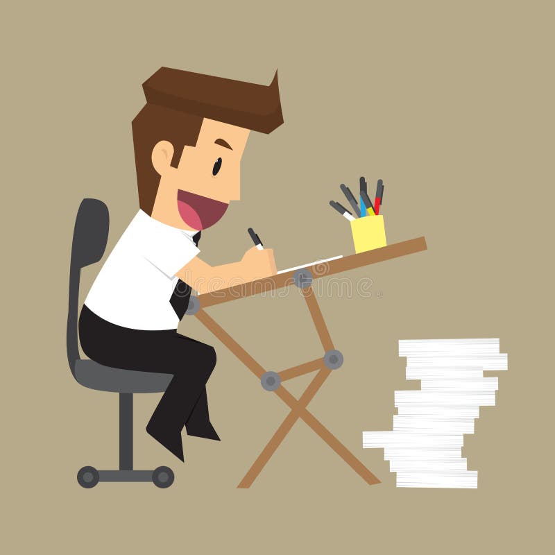 Business Man is Happy with the Work Desk Stock Vector - Illustration of ...