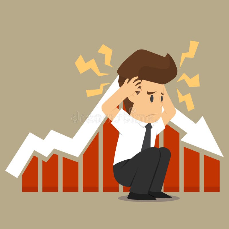 Business Man Have a Headache, Graph Arrow Down Stock Vector - Illustration of career, headache ...