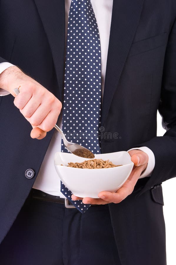 Businessman Having Breakfast with Cereal Bowl. Stock Photo - Image of ...