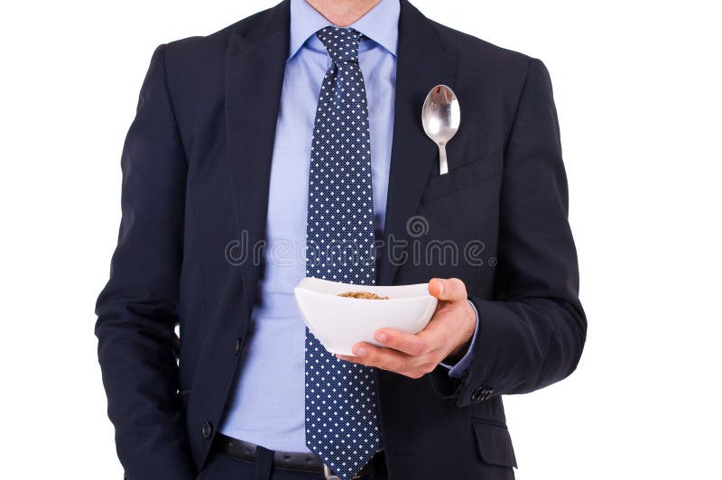 Businessman Having Breakfast with Cereal Bowl. Stock Image - Image of ...
