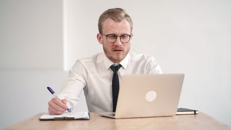 Business Man Having Online Conference or Business Discussion at Office ...