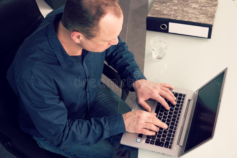 Business Man at His Desk Working with Computer Stock Image - Image of ...