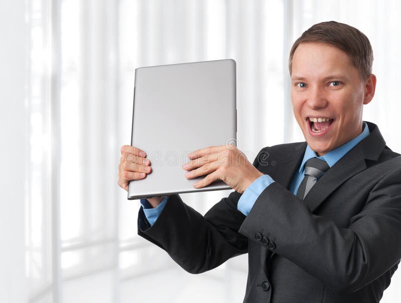Business Man with His Laptop Stock Photo - Image of happiness, smile ...