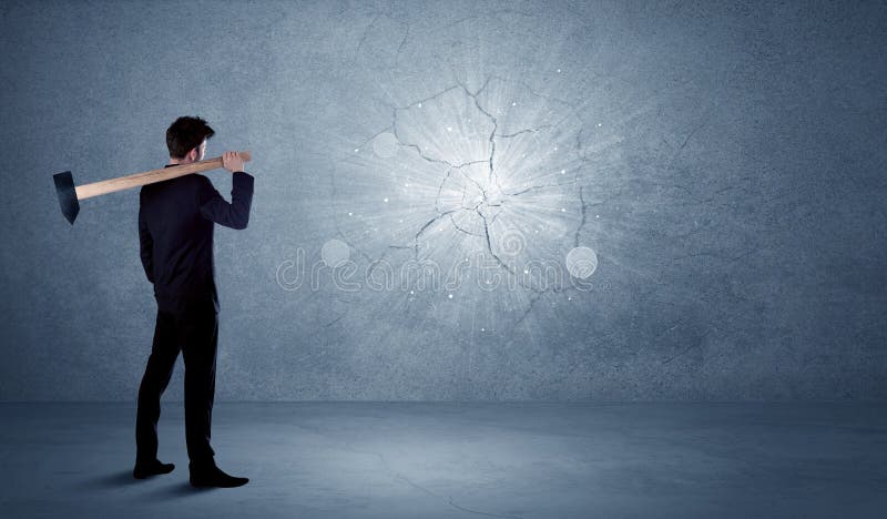 Business Man Hitting Wall with a Hammer Stock Image - Image of people ...