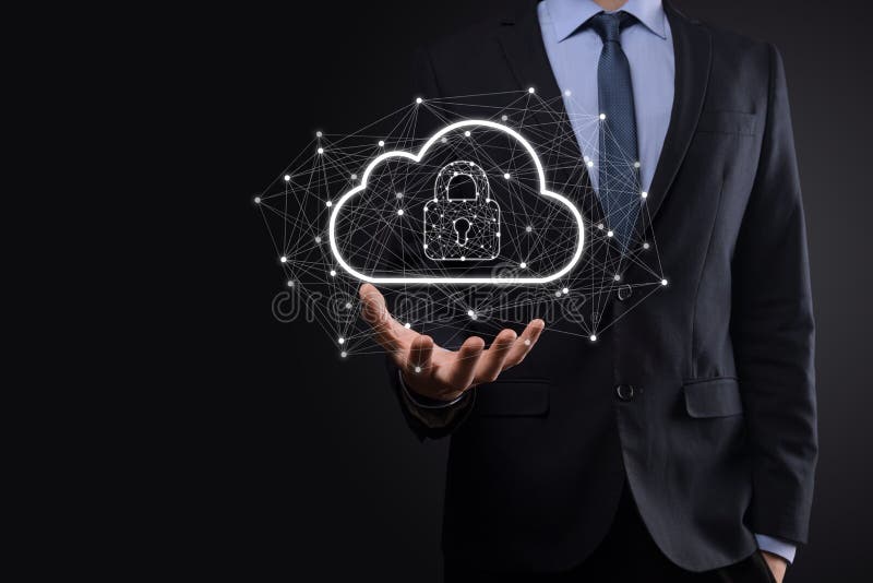 Business Man Hold,holding Cloud Computing Data and Security on Global ...