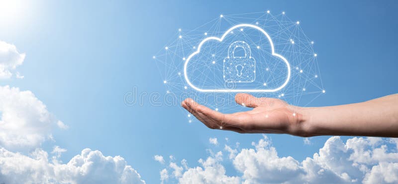 Business Man Hold,holding Cloud Computing Data and Security on Global ...