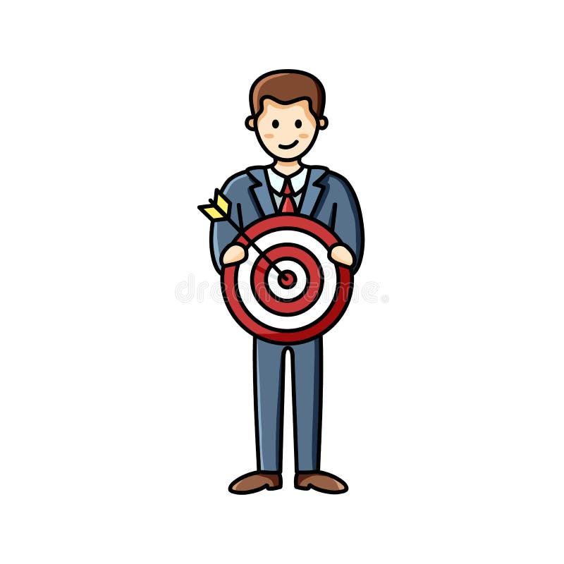 Business Man Holding Aim Sign. Goal Achieving. Infographic Element ...